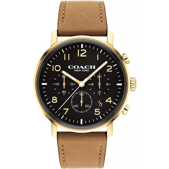 Coach | Accessories | Coach Mens Harrison Camel Leather Strap Watch ...